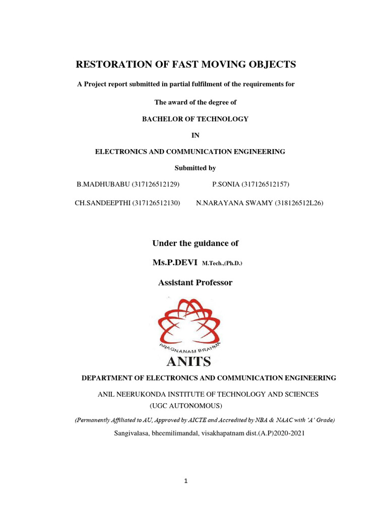 Restoration of Fast Moving Objects: Under The Guidance of Ms.P.DEVI Assistant Professor | PDF ...