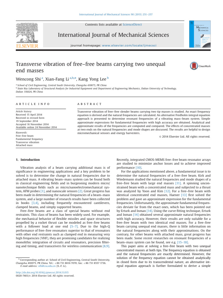 Transverse vibration of free–free beams carrying two unequal end masses ...