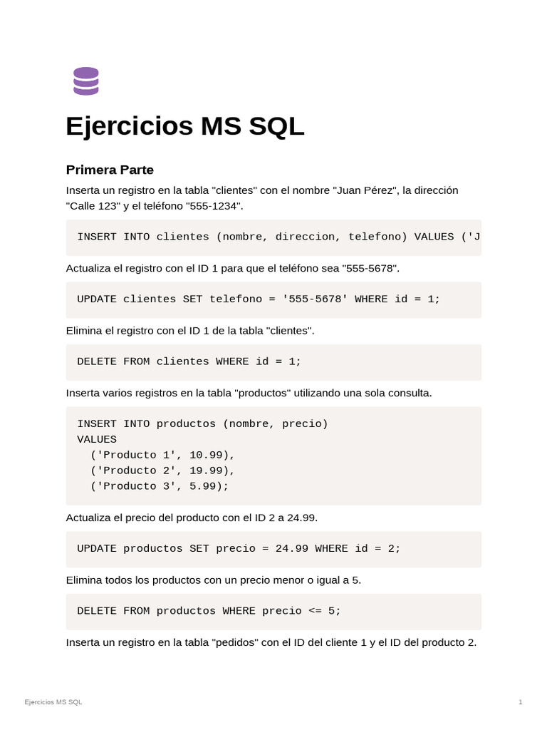 Ejercicios de MS SQL | PDF | Informática
