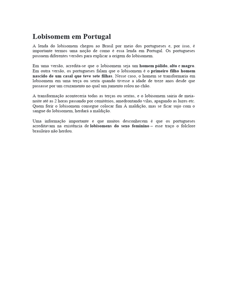 Lobisomem em Portugal | PDF | Mistério, Suspense e Ficção Policial