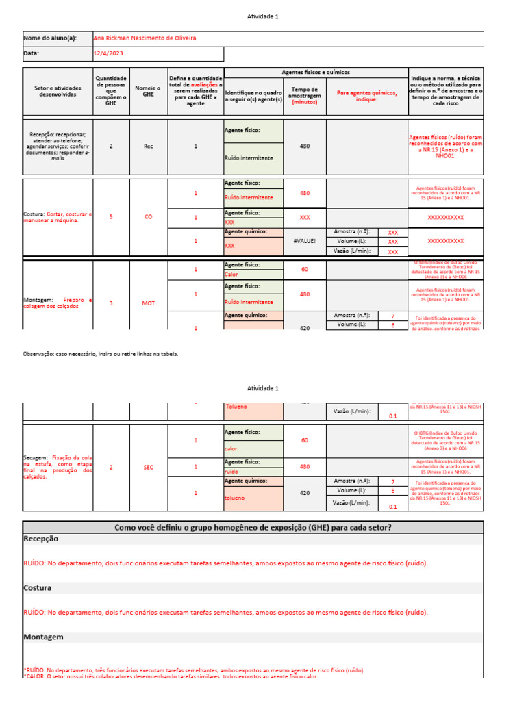 atividade 1 monitorar riscos ocupacionais | PDF