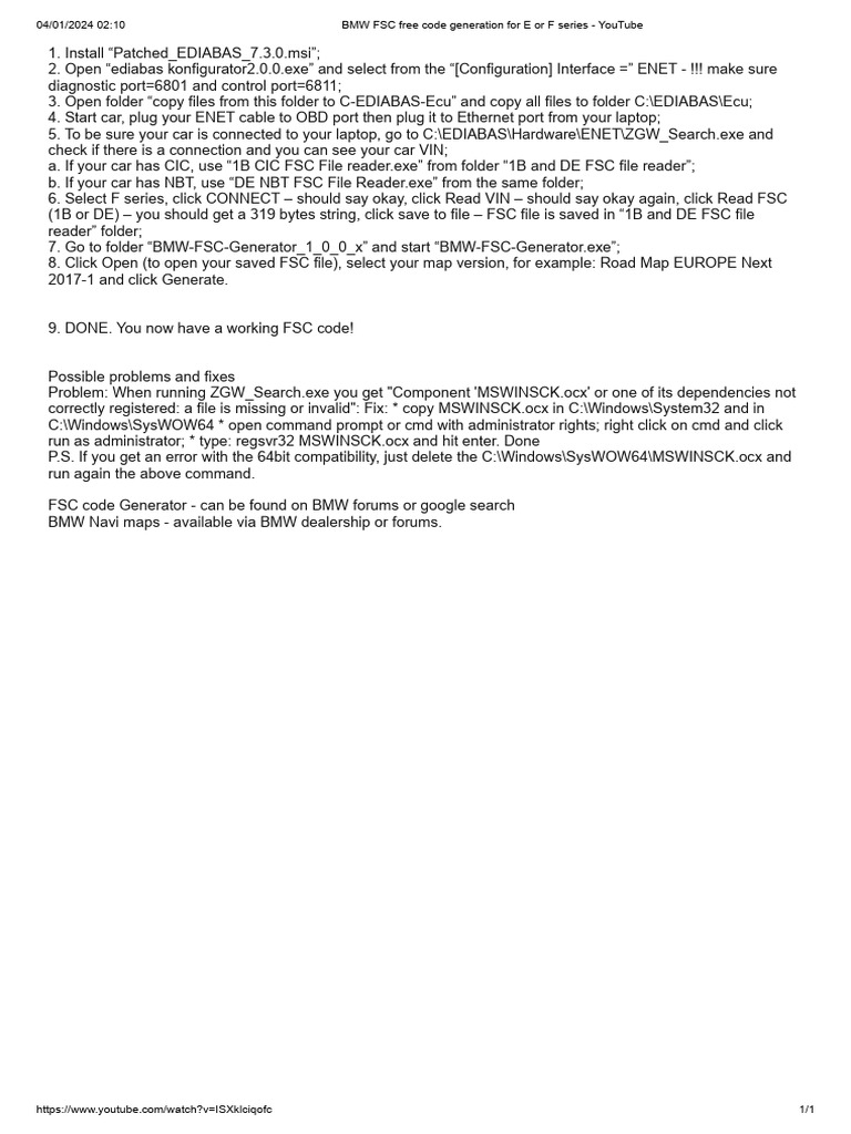 BMW FSC Free Code Generation For E or F Series - YouTub | PDF | Computers