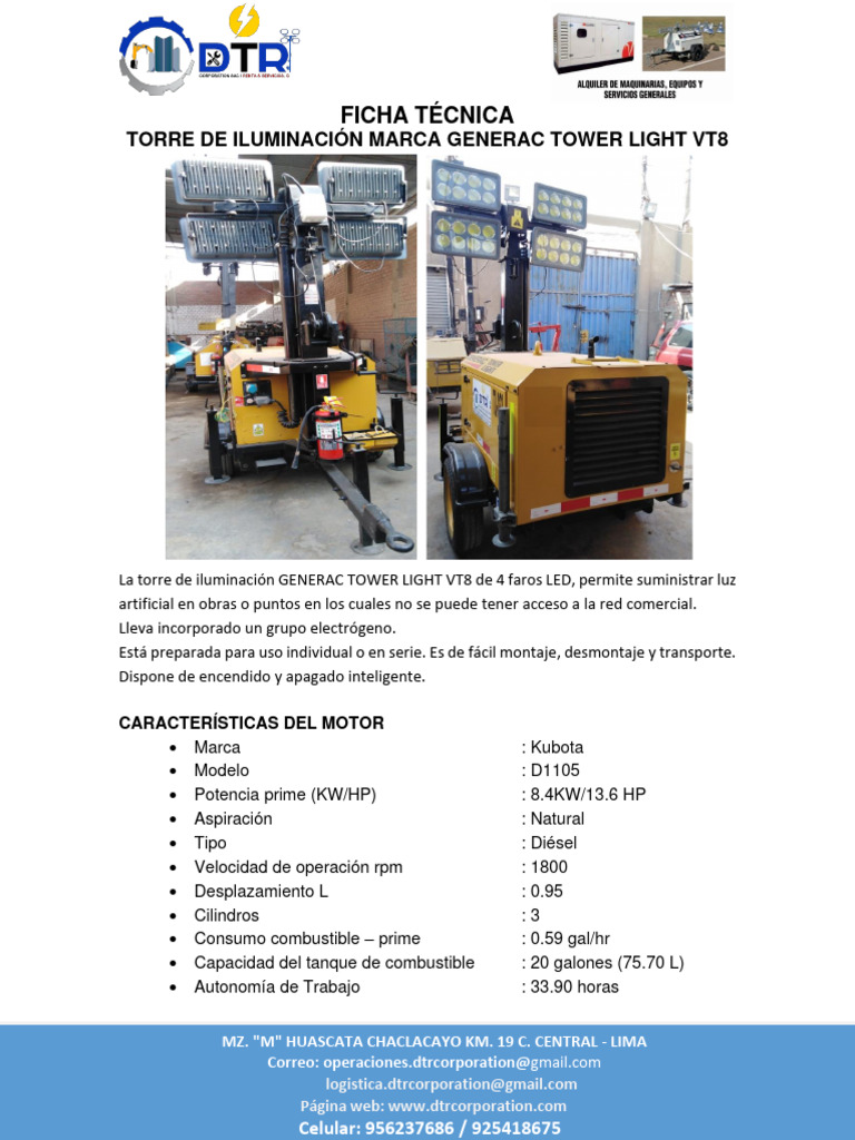 02 - Ficha Técnica - Generac Tower Light VT8 - Led | PDF | Diodo emisor ...