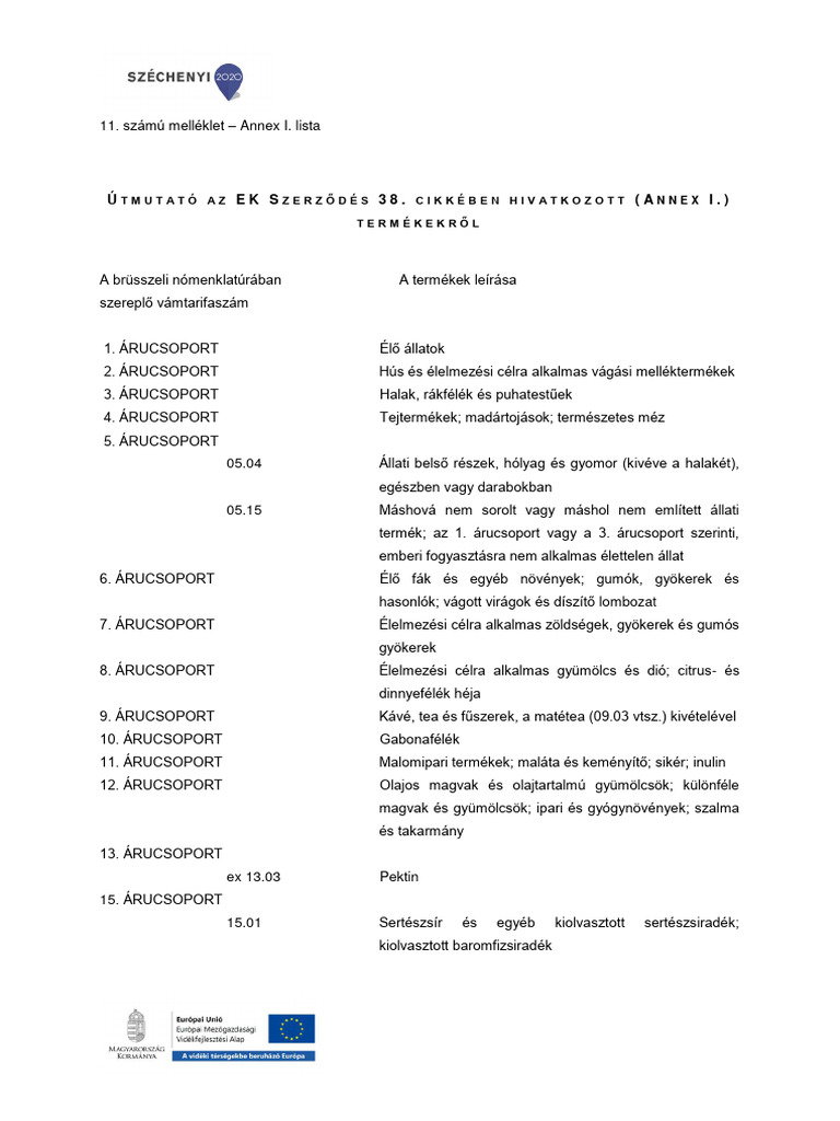 11. számú melléklet - Annex I. lista | PDF