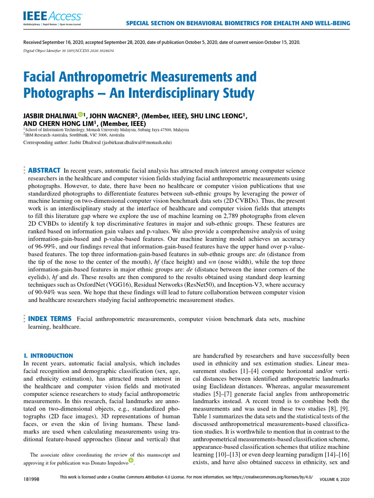 Facial Anthropometric Measurements and Photographs | PDF