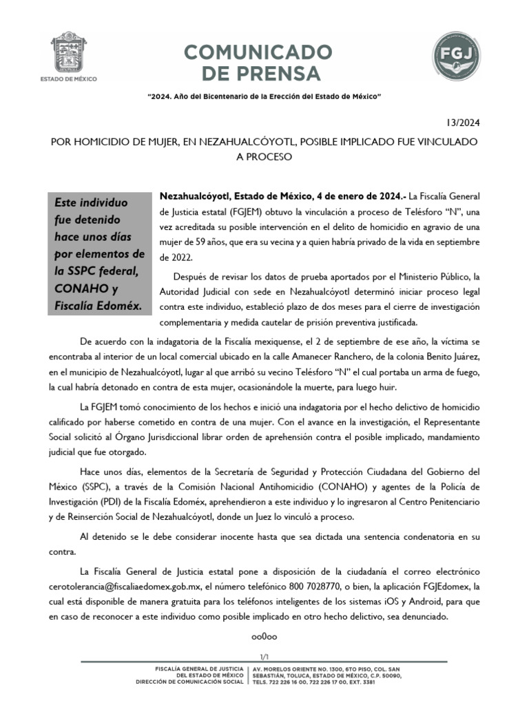 Comunicado 13 2024 | PDF | Estado (política) | Prisión