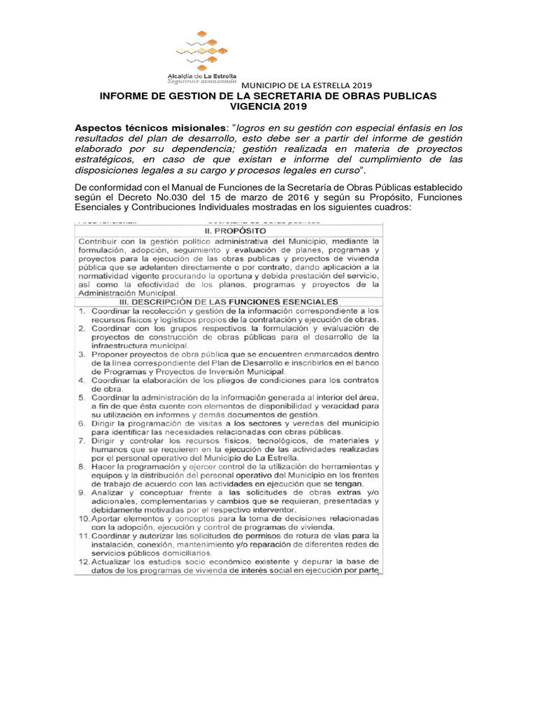 85da7 Informe de Gestion de La Secretaria de Obras Publicas 2019 | PDF