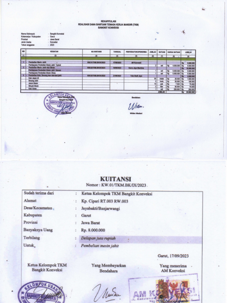 Kwitansi Pengeluaran Bangkit Konveksi | PDF
