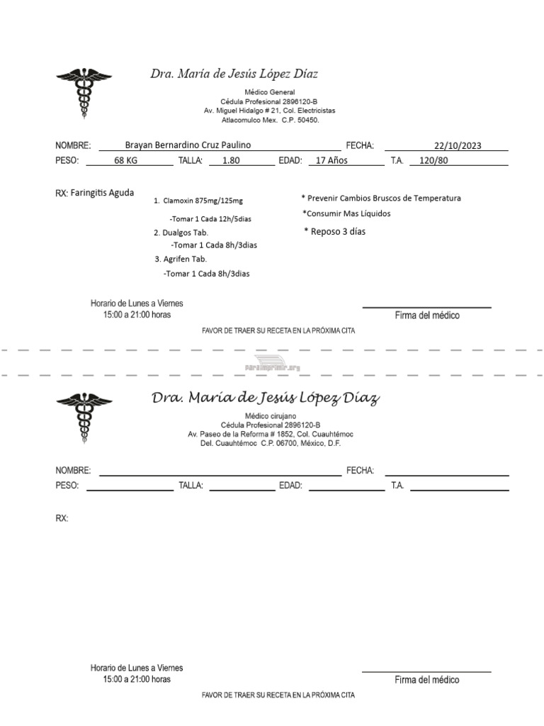 Formato de Receta Medica para Imprimir | PDF