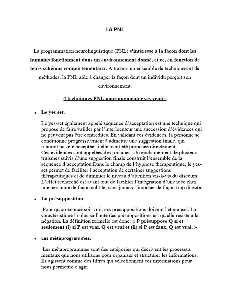 Techniques PNL pour booster vos ventes | PDF | Développement personnel ...
