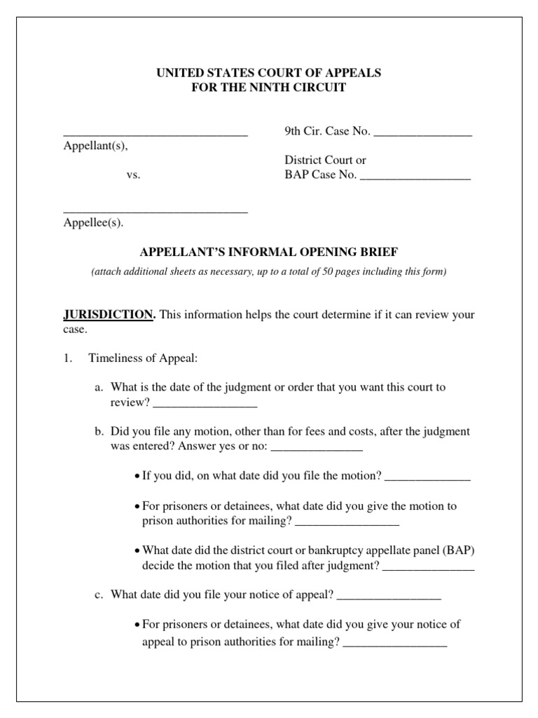 Informal-Opening-Brief-Form-Appeals | PDF