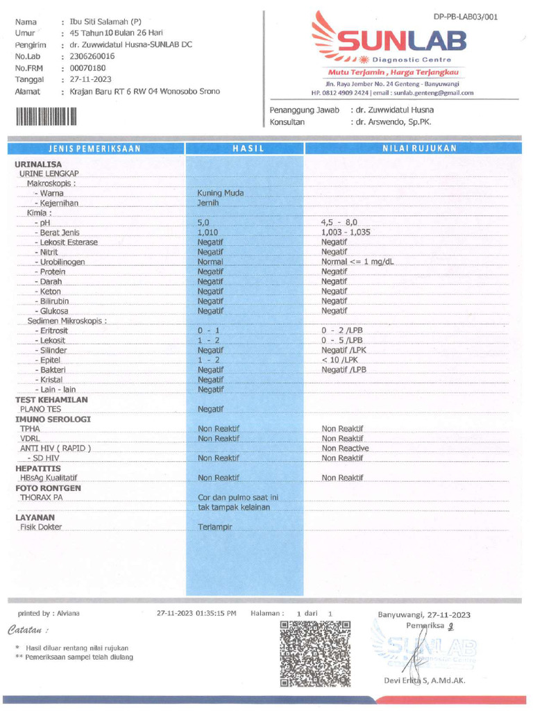 Hasil Lab Siti Salamah | PDF