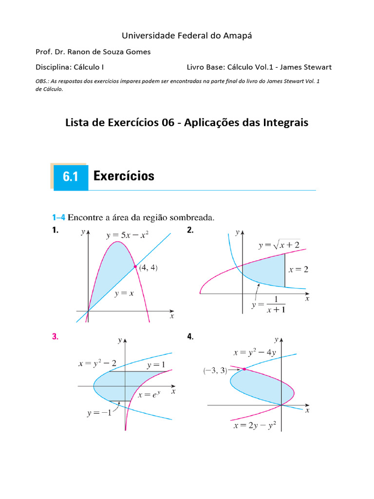 Lista de Exercicios 02 - Aplicacoes Das Integrais | PDF