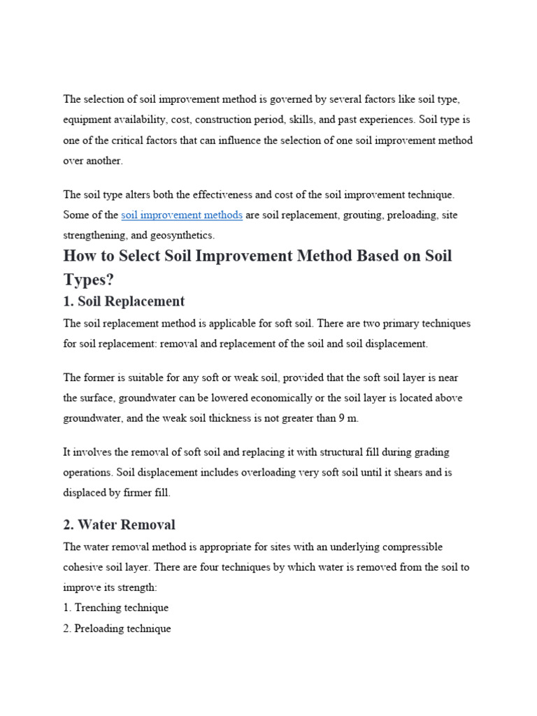 The Selection of Soil Improvement Method Is Governed by Several Factors ...
