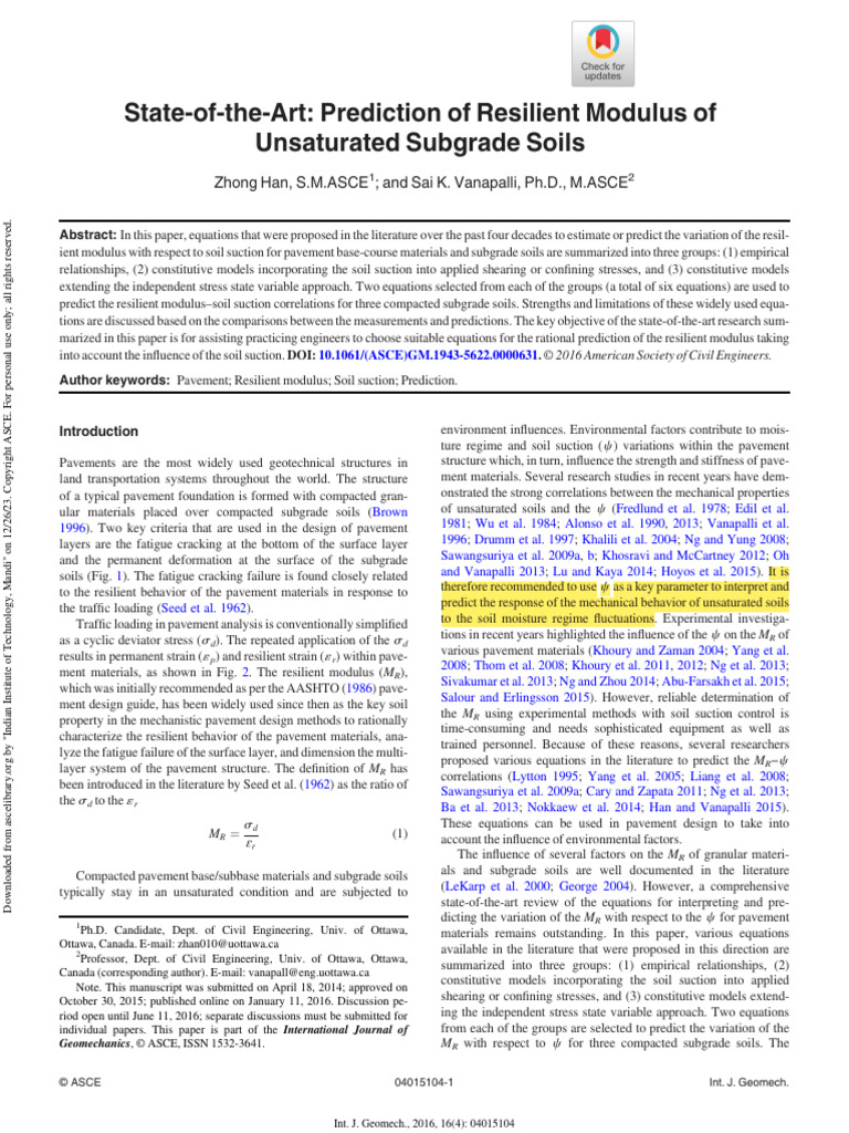 Han & Vanapalli - 2016 State of The Art Prediction of Resilient Modulus of Unsaturated Subgrade ...
