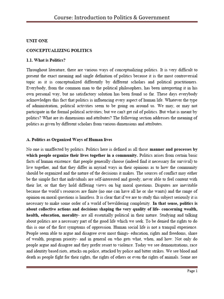 Introduction To Politics YEAR 2 | PDF