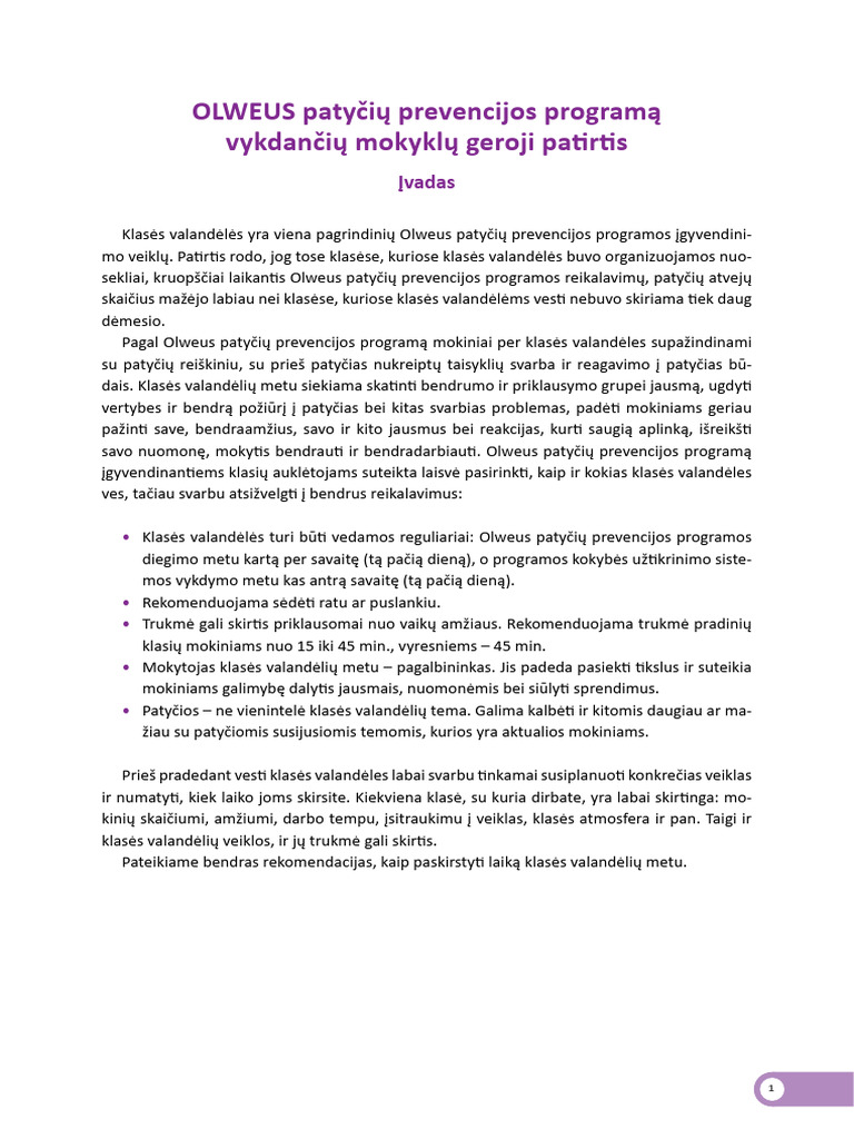 OLWEUS Klases Valandeles | PDF