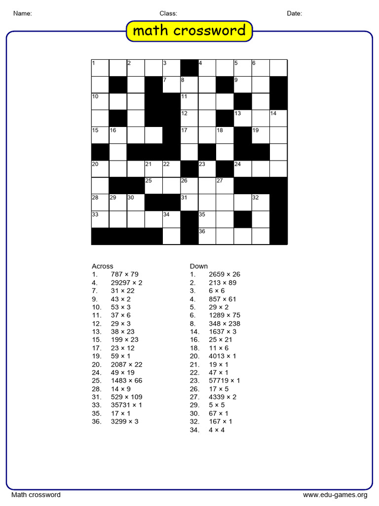 Math Crossword Puzzle Worksheet | PDF
