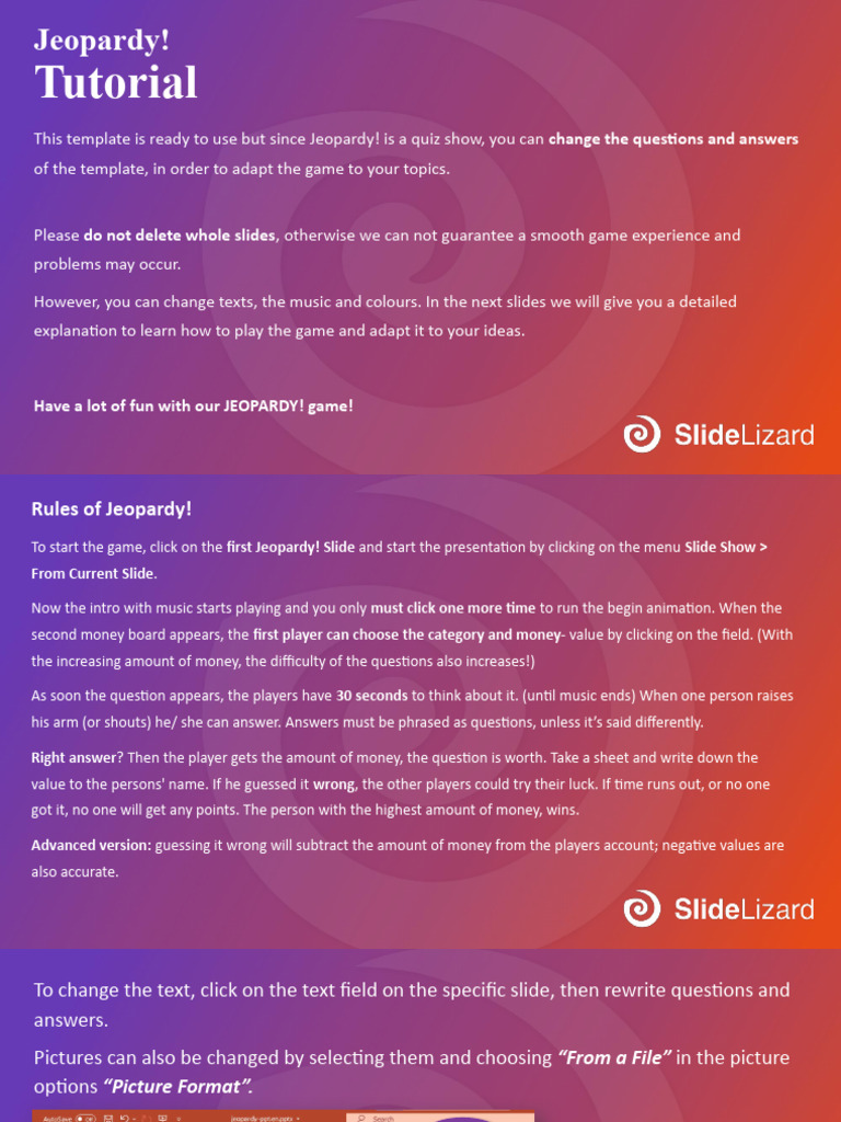 Jeopardy Template by SlideLizard | PDF