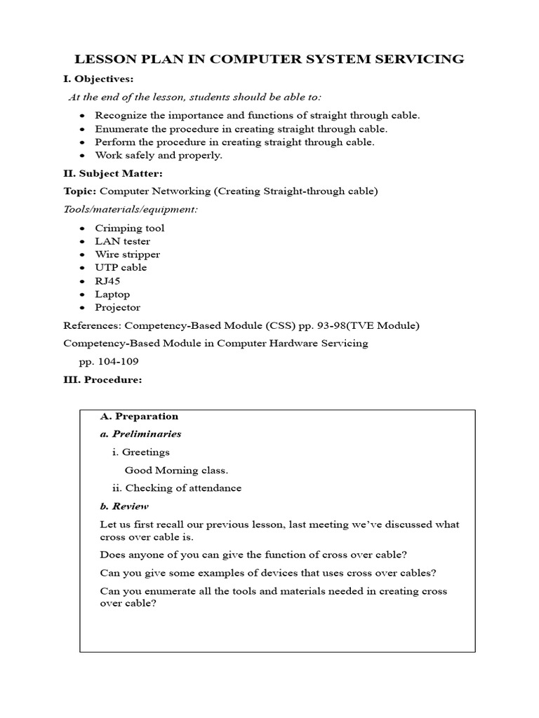Lesson Plan in Tle Networking | PDF
