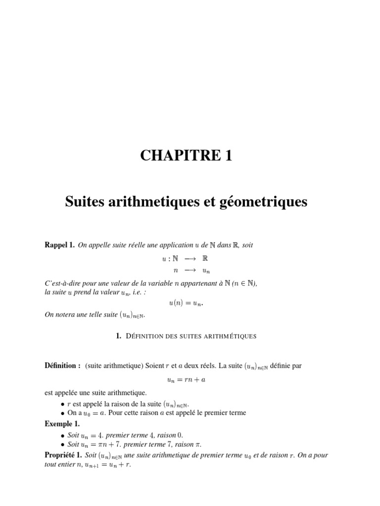 CHAPITRE 1. Suites Arithmetiques Et Géometriques. Rappel 1. On Appelle ...