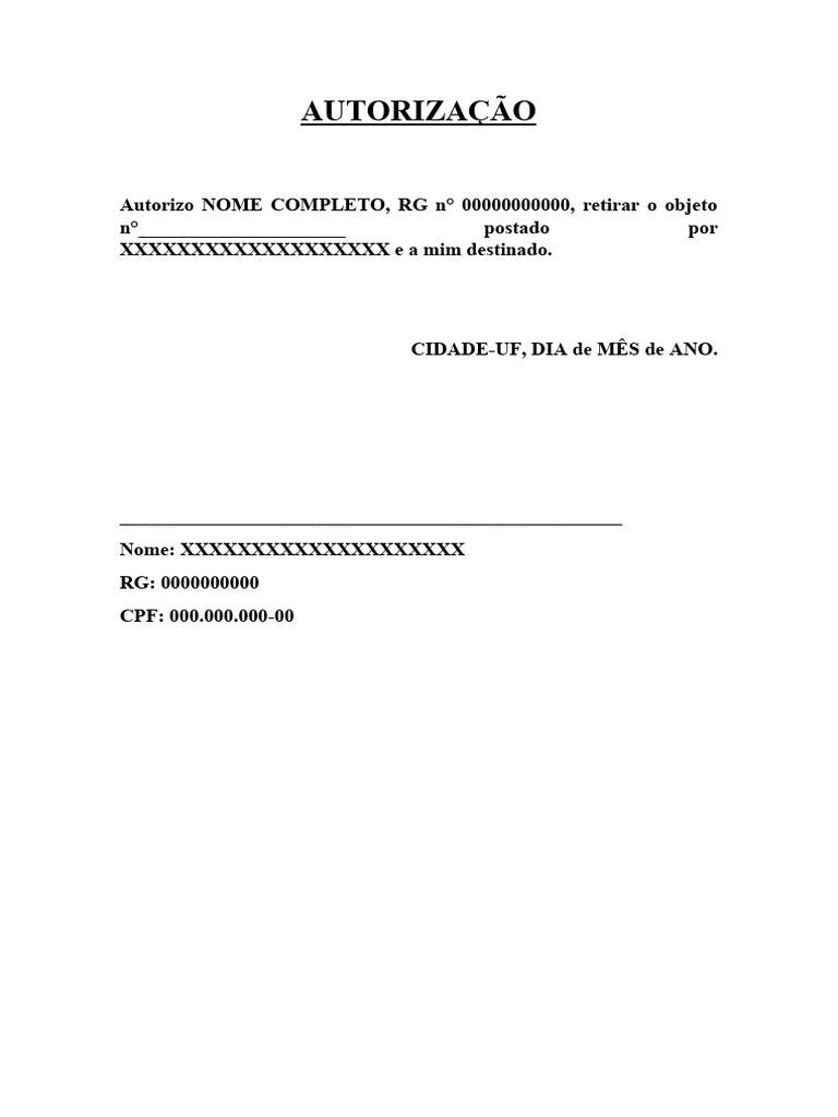 Autorização Retirada de Encomenda Por Terceiros | PDF Autorização Retirada de Encomenda Por Terceiros | PDF