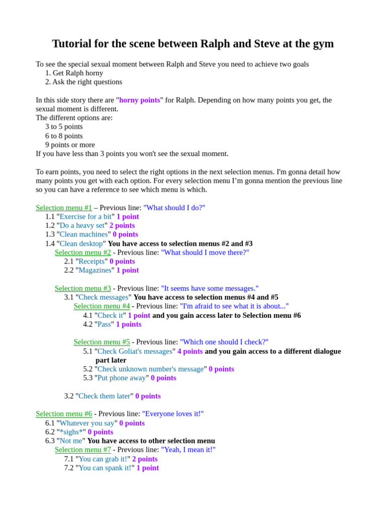 Ralph and Steve's Gym Scene Guide | PDF