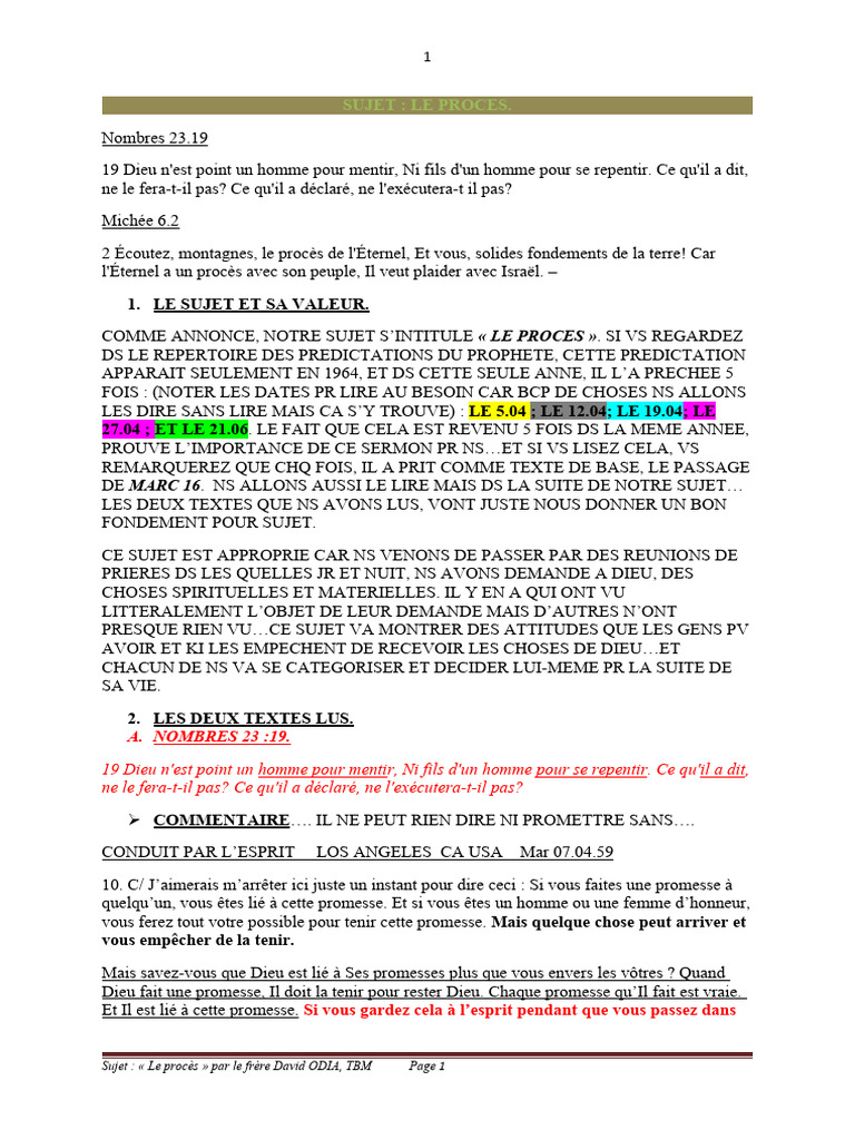 Le procès : Promesses et foi divine | PDF
