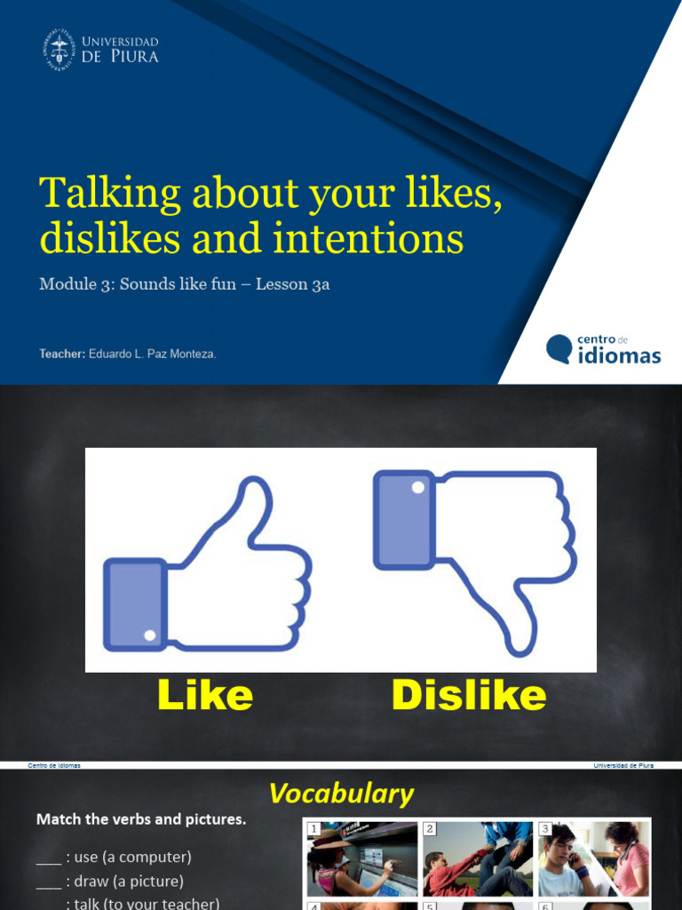Lesson 3a - Talking About Your Likes, Dislikes and Intentions 1 | PDF