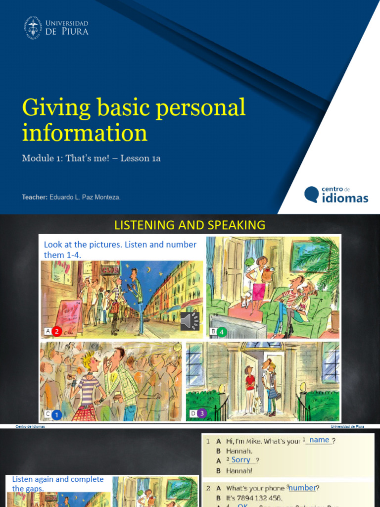 Lesson 1a - Giving Basic Personal Information | PDF