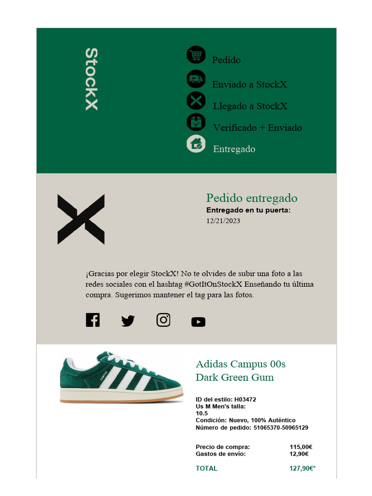 Factura Adidas Campus Talla 44,5 | PDF