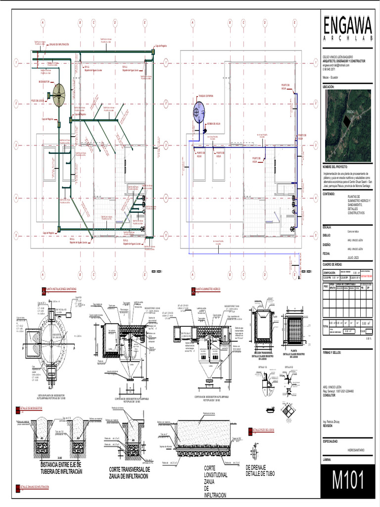 PLANTA DE PROCESAMIENTO - Plano - M101 - PLANTAS DE SUMINISTRO HIDRICO Y SANEAMIENTO, DETALLES ...