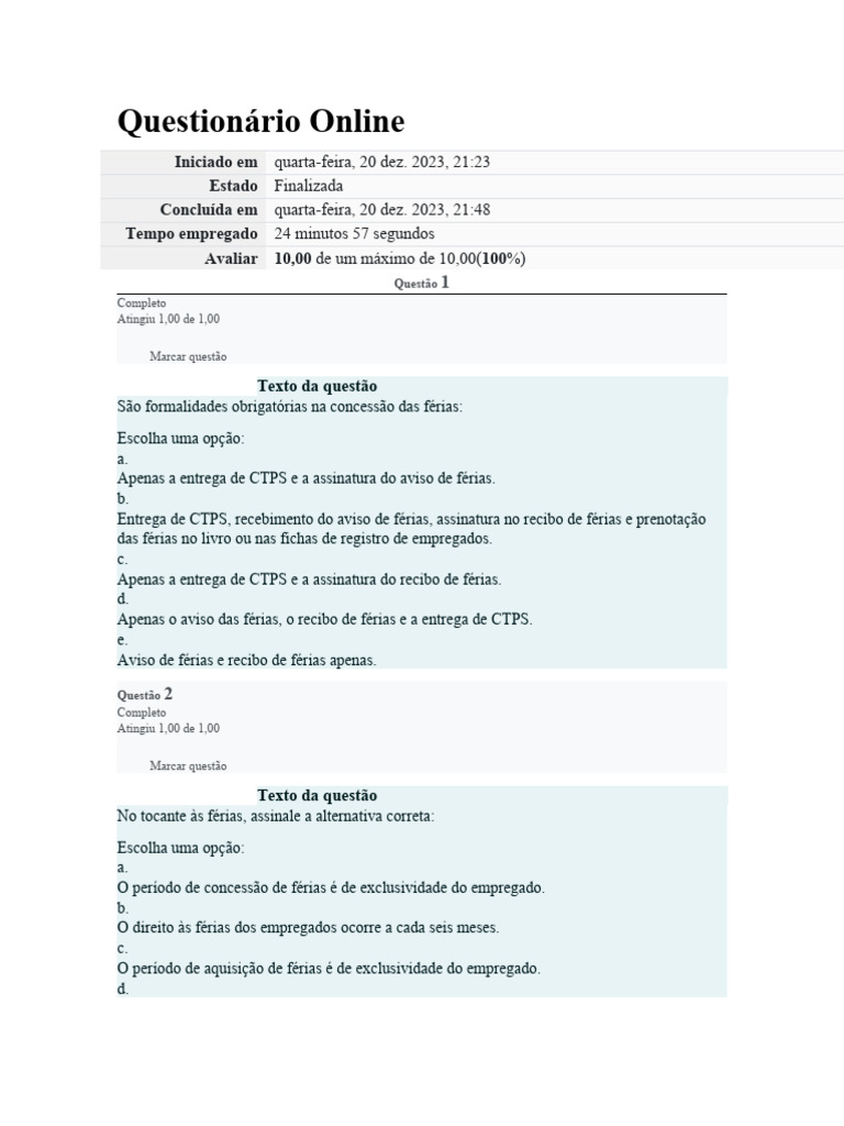 Questionário Online | PDF