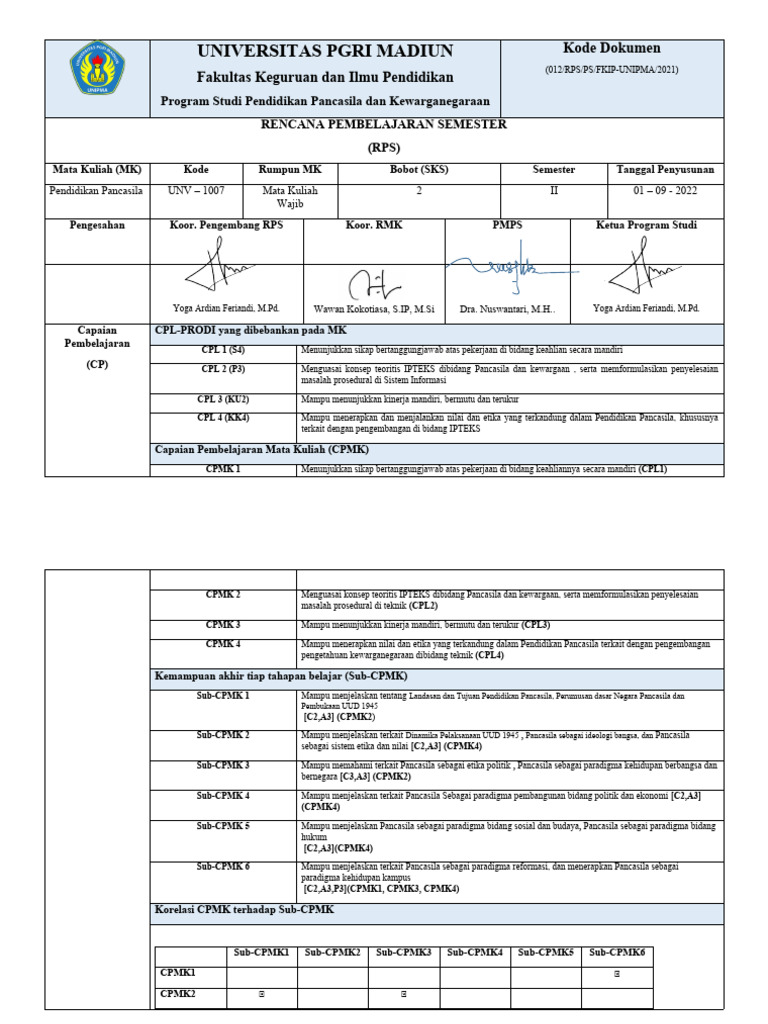RPS PENDIDIKAN PANCASILA PPKN | PDF