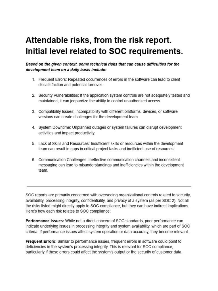 Technical Risks Impacting SOC Compliance | PDF | Computer Security ...
