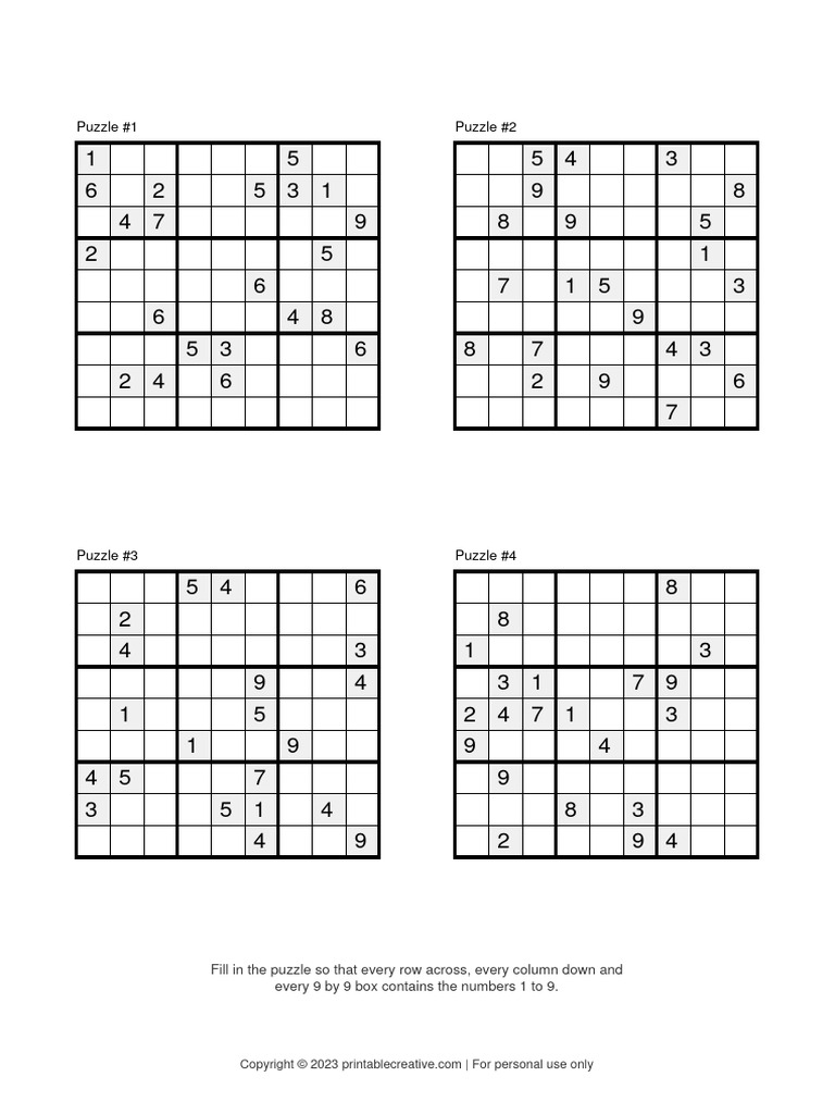 9x9 Sudoku Puzzle by Printablecreative | PDF