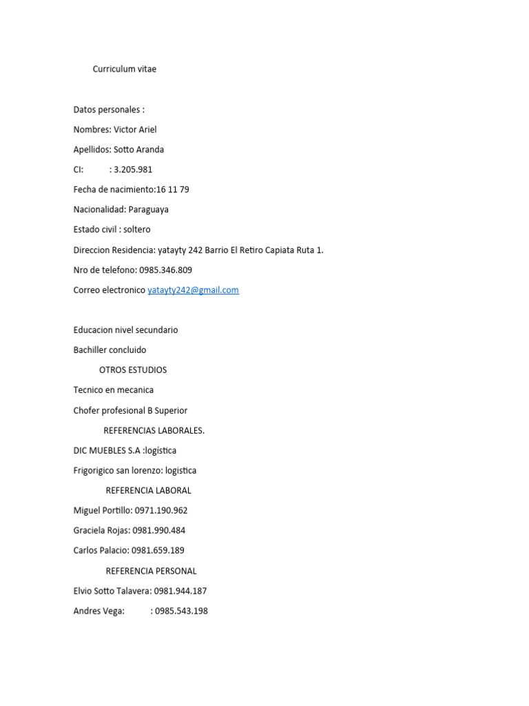 Curriculum Vitae de Victor Sotto Aranda | PDF