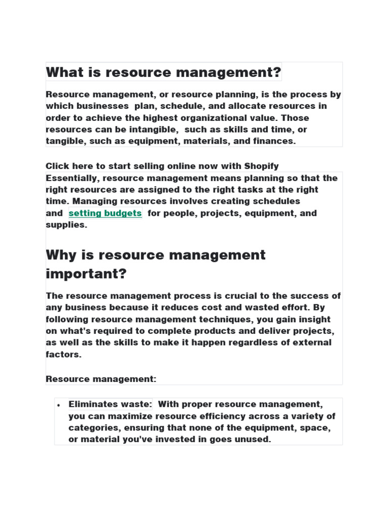 Understanding Resource Management Basics | PDF