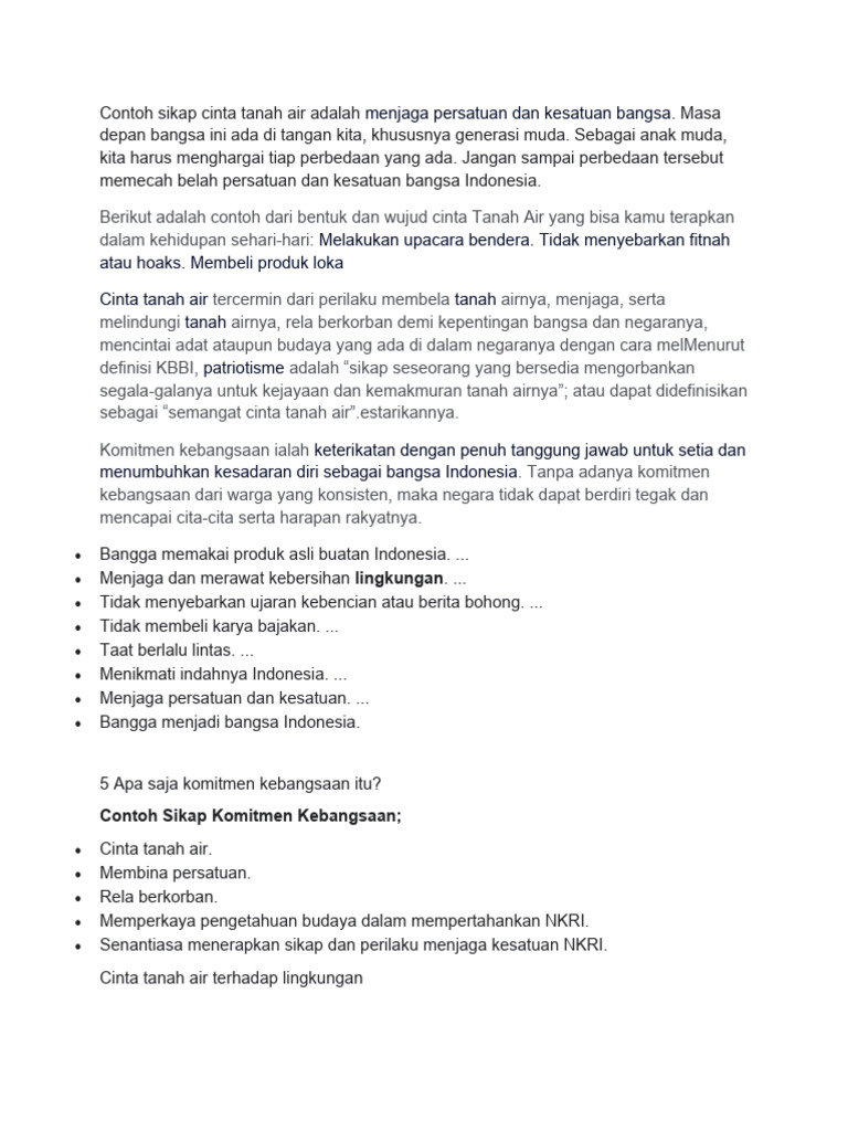 Contoh Sikap Cinta Tanah Air Adalah | PDF