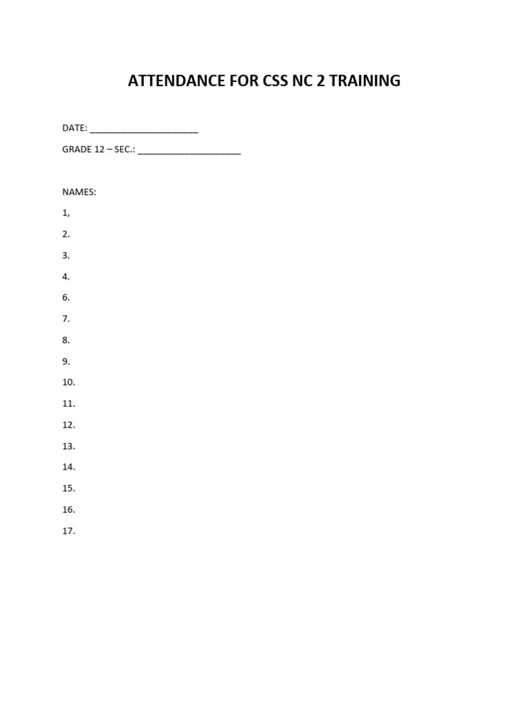 Attendance For Css NC 2 Training | PDF