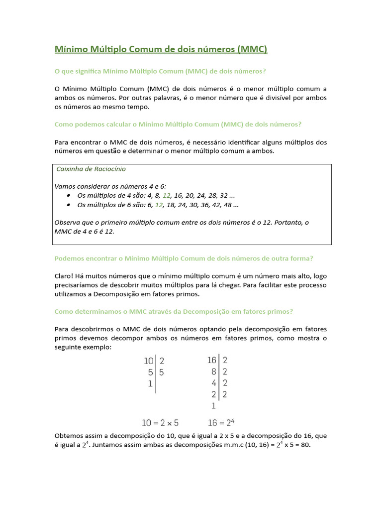 Mínimo Múltiplo Comum | PDF