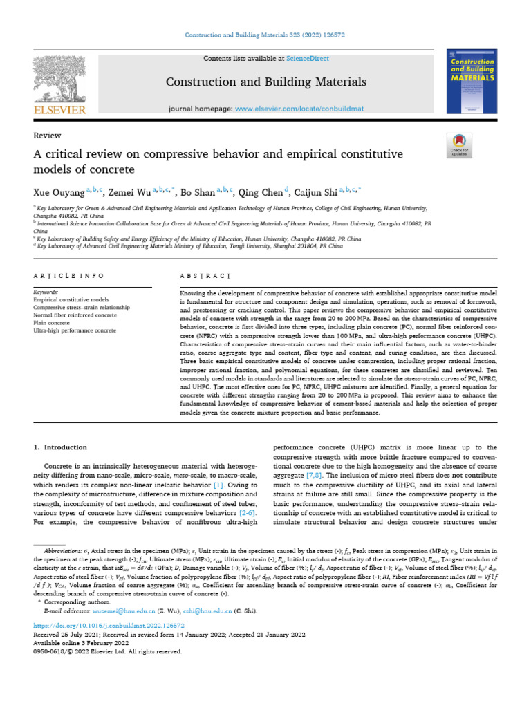 Concrete Compressive Behavior Review | PDF | Deformation (Engineering ...