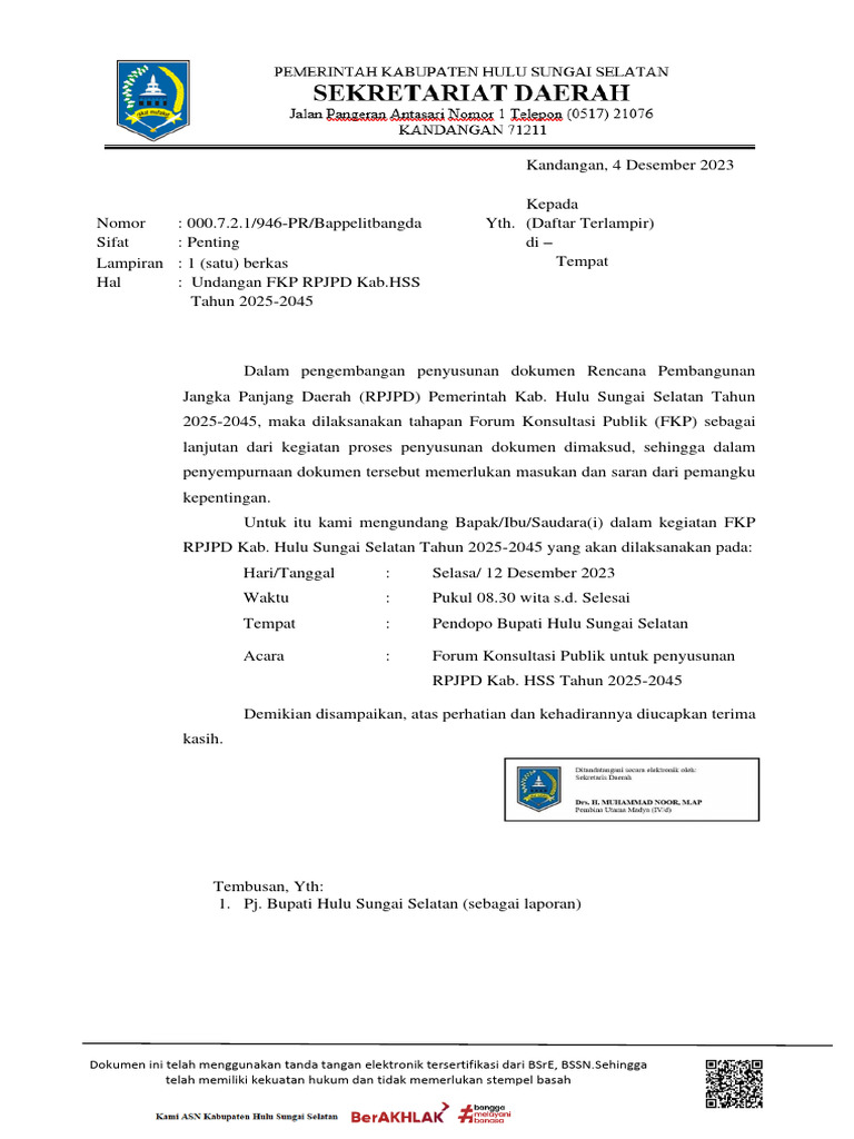 Undangan FKP RPJPD Kab. HSS 2023 | PDF