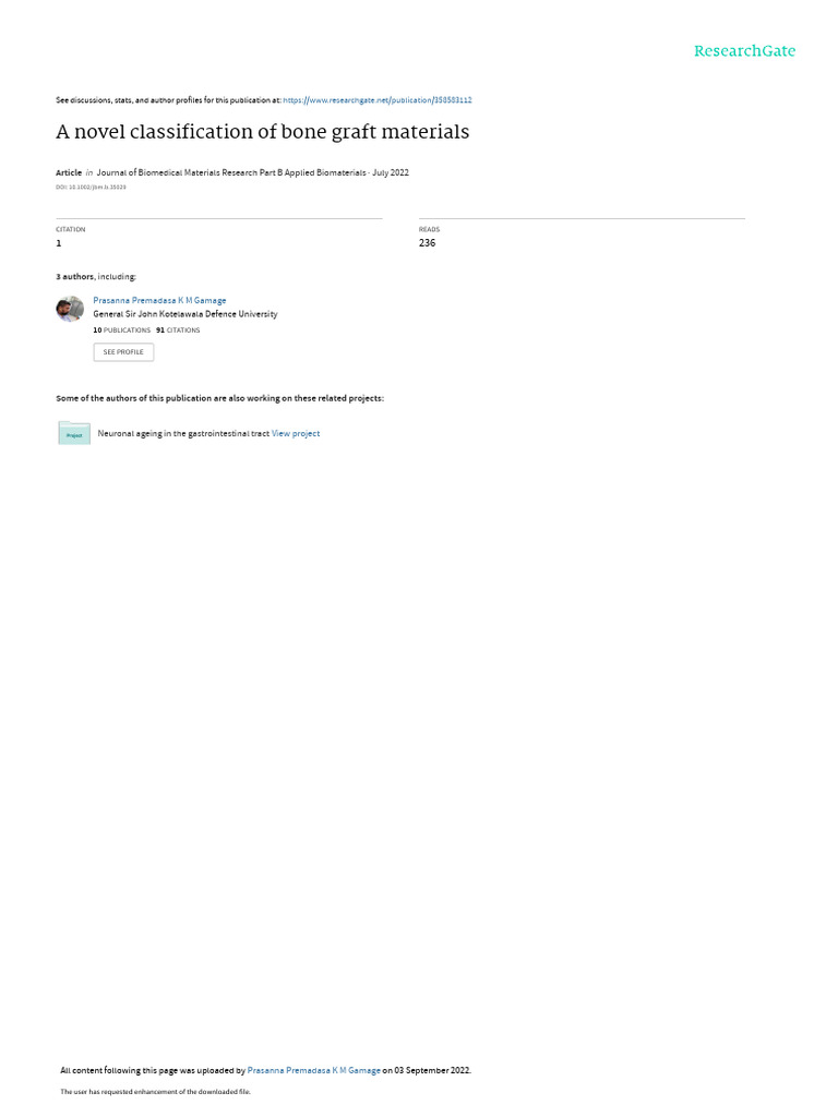 A Novel Classification of Bone Graft Materials | PDF | Tissue ...