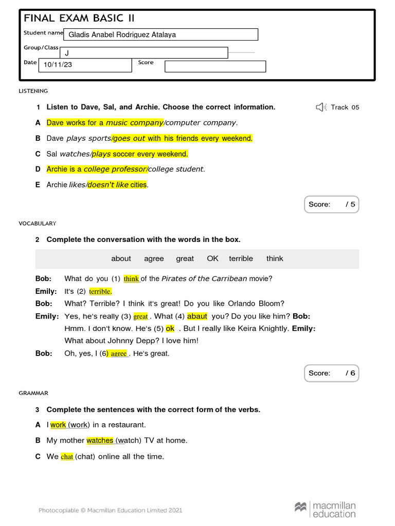 Final Exam Basic II Unach | PDF | Sports & Recreation | Language Arts & Discipline