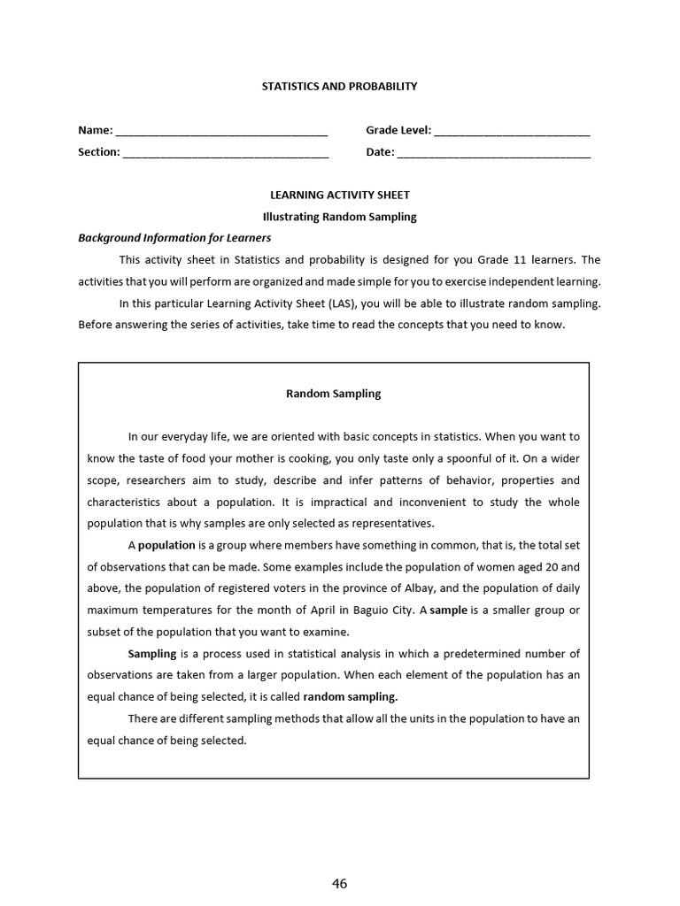 Las Illustrating Random Sampling | PDF | Sampling (Statistics) | Statistics