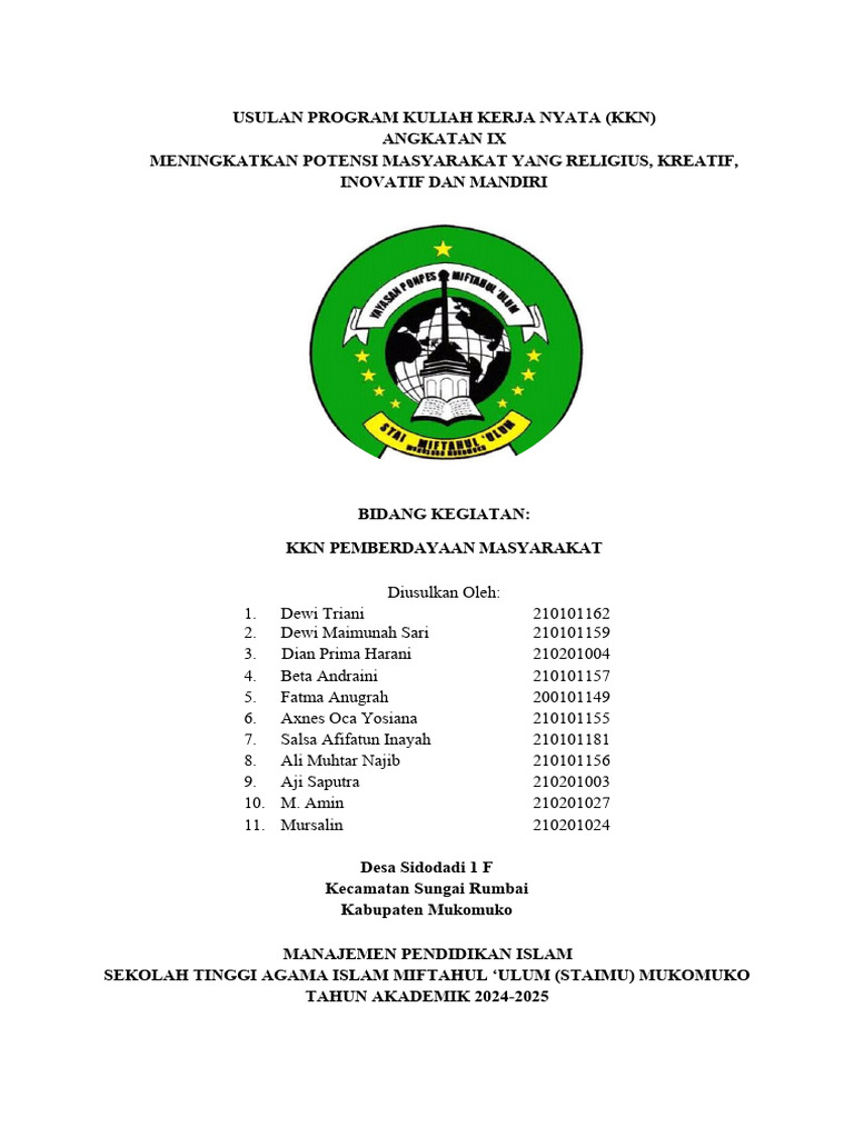Proposal Pengajuan Program Kerja KKN | PDF