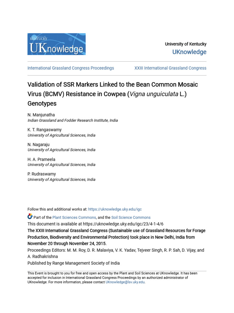 Validation Of Ssr Markers Linked To The Bean Common Mosaic Virus 2015 Pdf Polymerase Chain