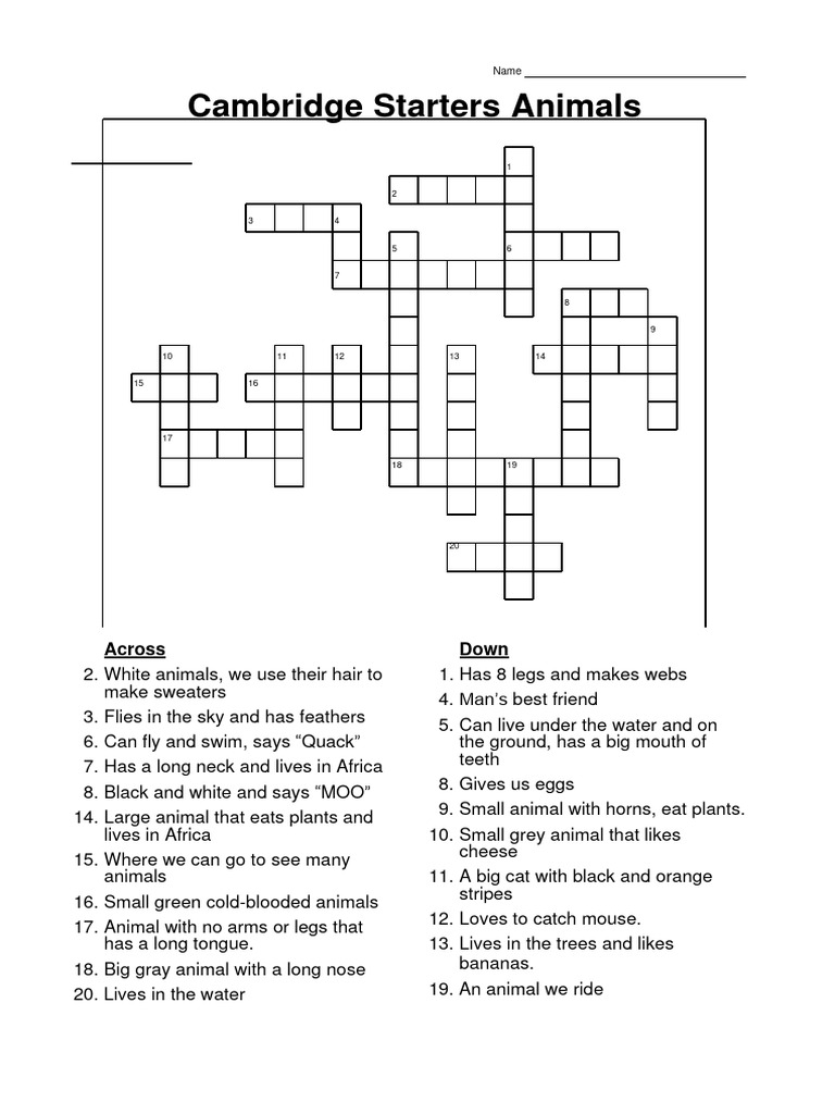FYL Starters Animals Crossword | PDF