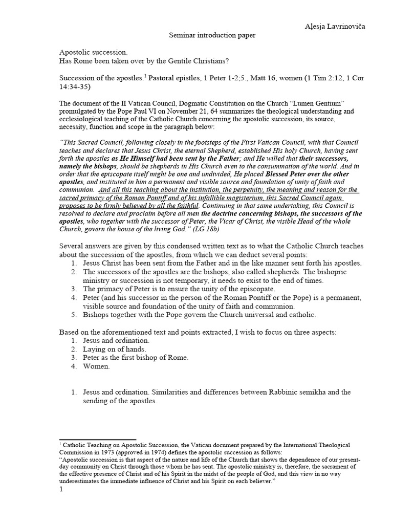 Draft - Apostolic Succession | PDF | Saint Peter | Catholic Church